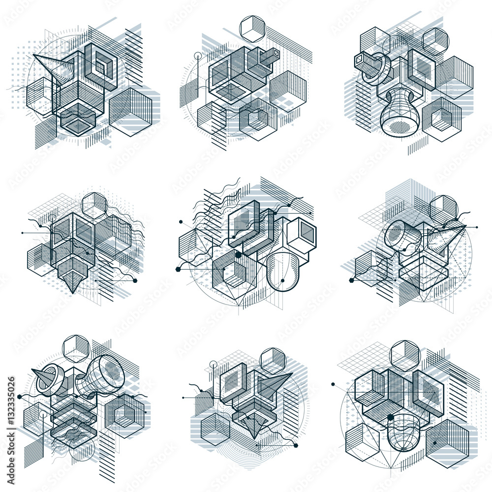 Isometric abstractions with lines and different elements, vector Stock ...