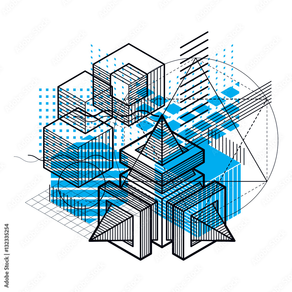 Isometric abstract background with lines and other different ele Stock ...