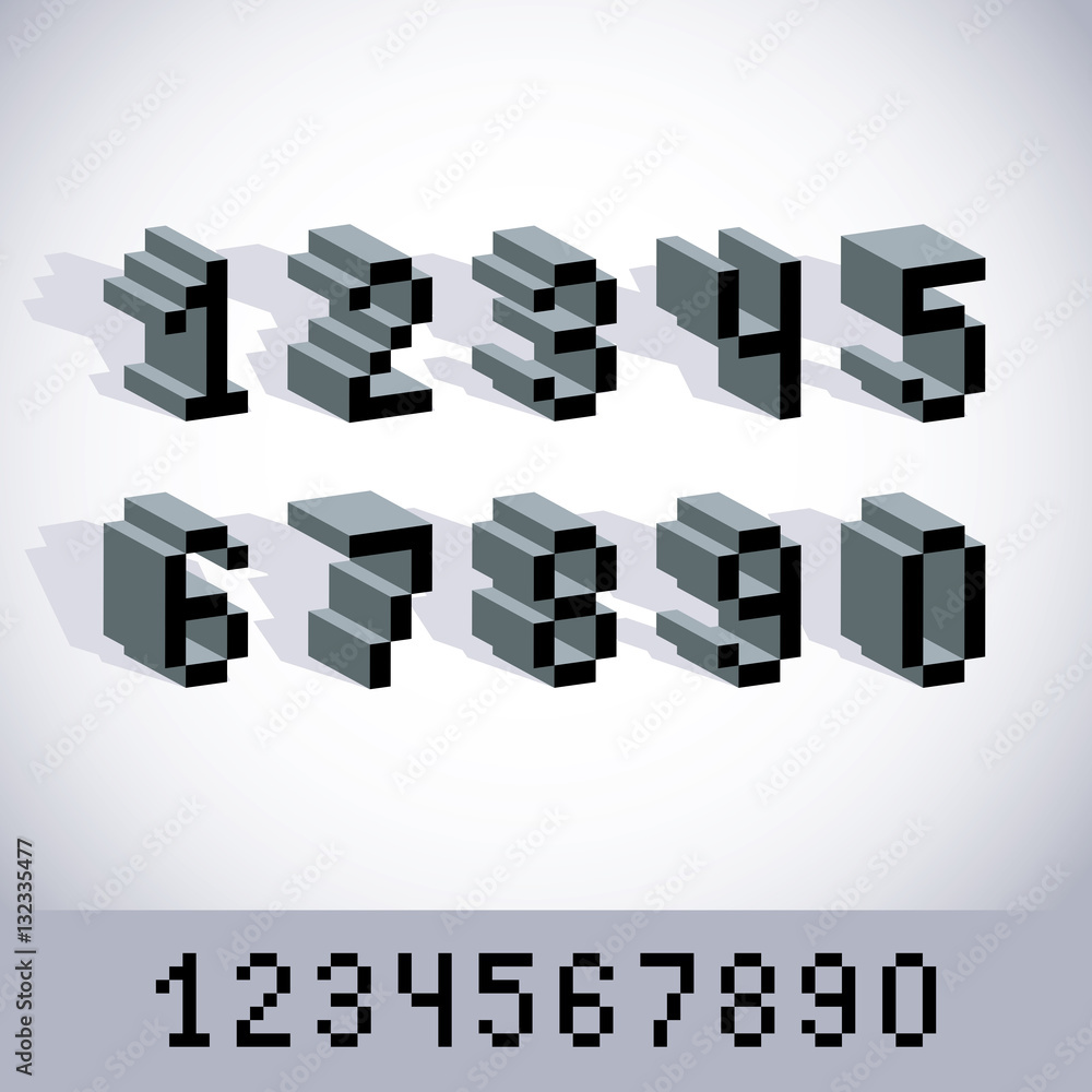 Cybernetic 3d numbers, pixel art vector numeration. Pixel design vector ...
