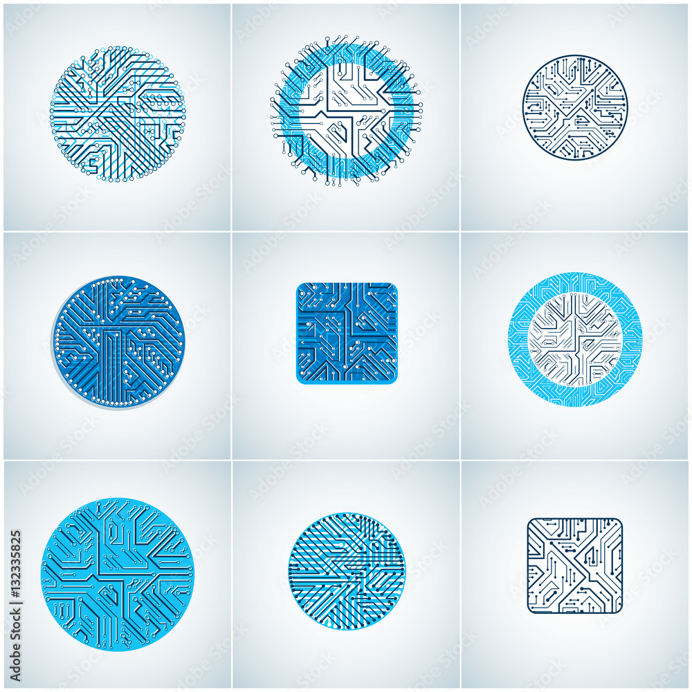 Set Of Vector Technology Cpu Designs With Square And Circular Bl Stock Vector Adobe Stock