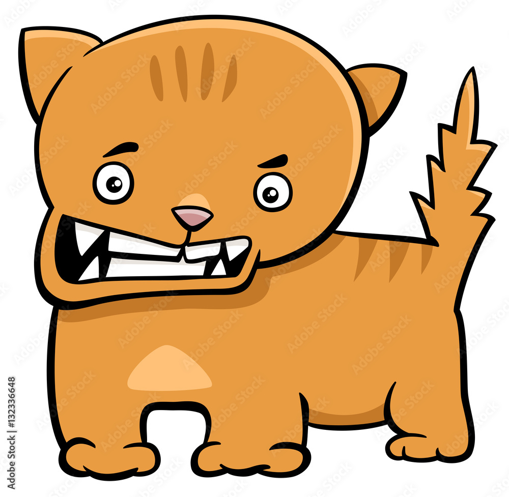 angry kitten cartoon character Stock Vector | Adobe Stock