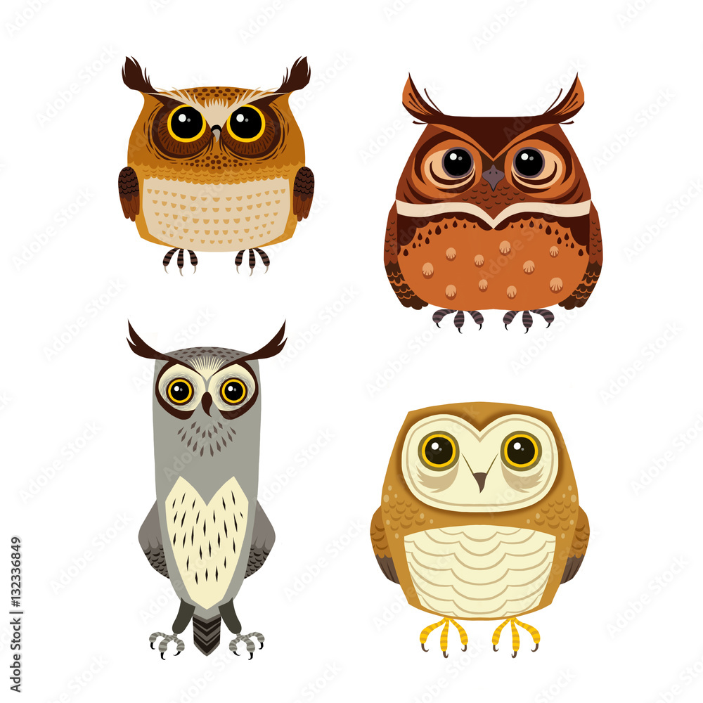Owl cartoon character set Stock Illustration | Adobe Stock