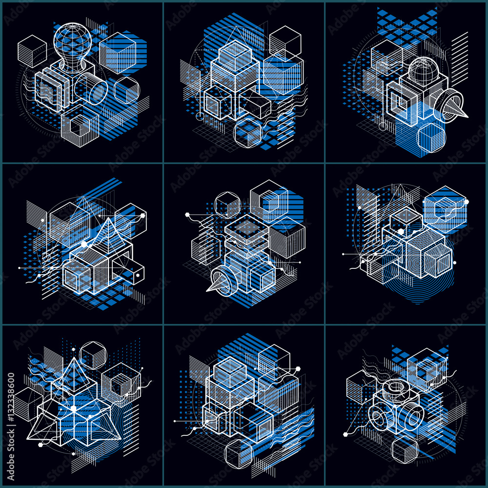 Abstract vector backgrounds with isometric lines and shapes. Cub Stock ...