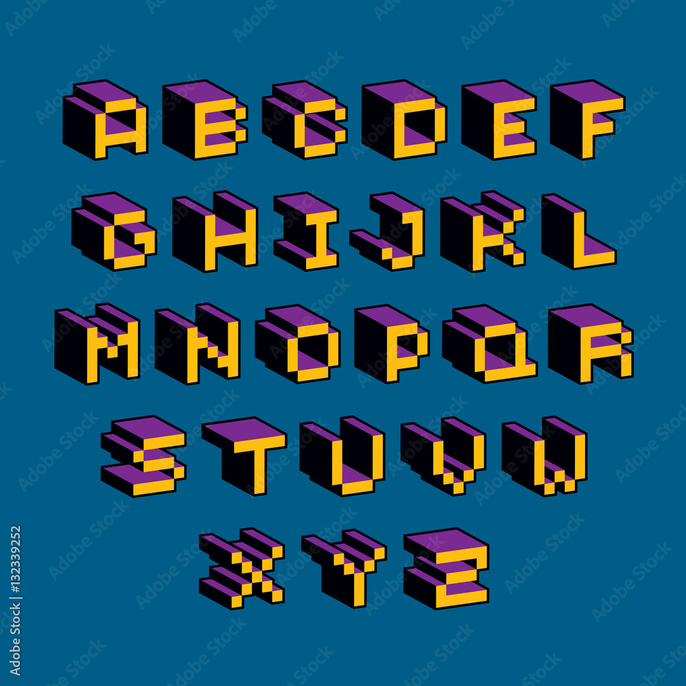 Vector modern tech alphabet letters set. Geometric pixilated dig Stock ...