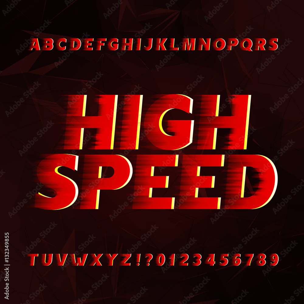 Speed alphabet vector font. Wind effect type letters and numbers on a ...