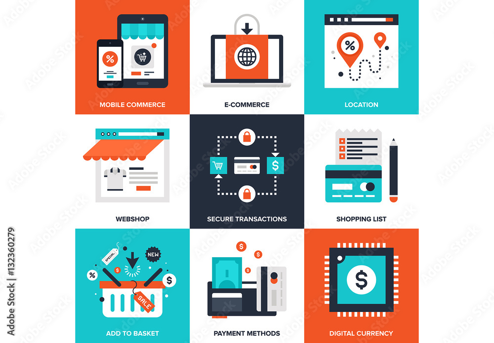 9 Four-Color Square Shopping Icons Stock Template | Adobe Stock