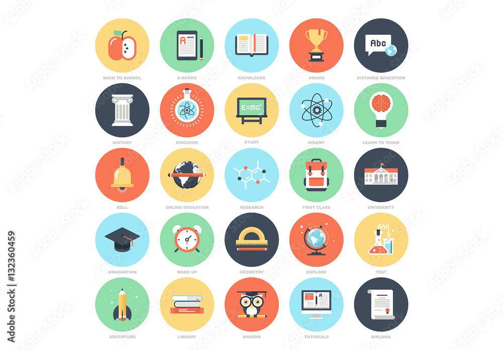 25 Flat Circular Education Icons Stock Template | Adobe Stock