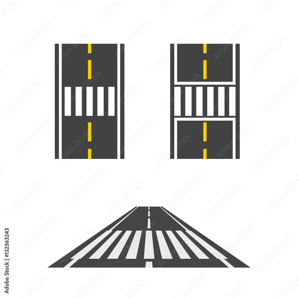 Pedestrian crossing on road top and perspective view vector ...