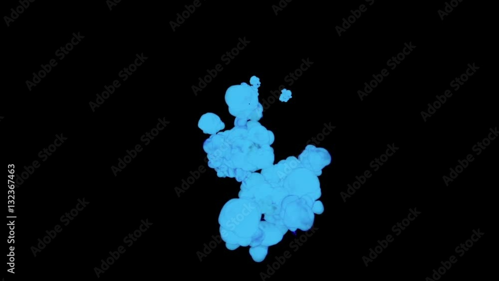 ABSTRACT BACKGROUND. BLUE SMOKE or BLUE INK IN WATER SERIES ON BLACK ...