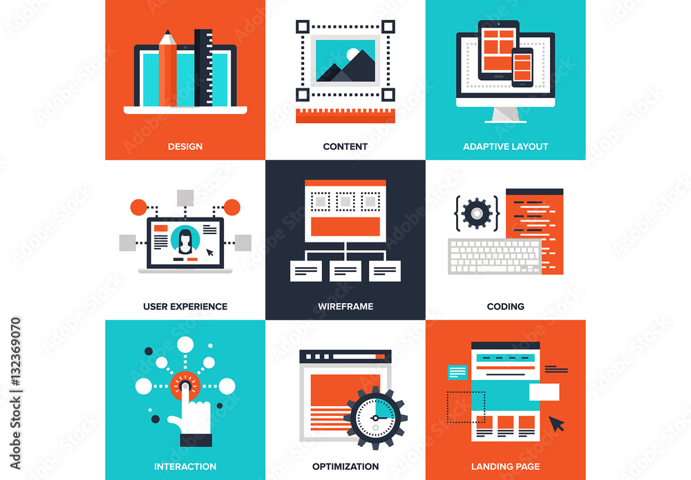 9 Four-Color Square UI Design Icons Stock Template | Adobe Stock