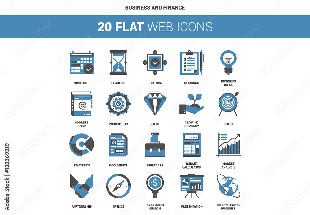 20 Flat Two-Color Business Icons Stock Template | Adobe Stock
