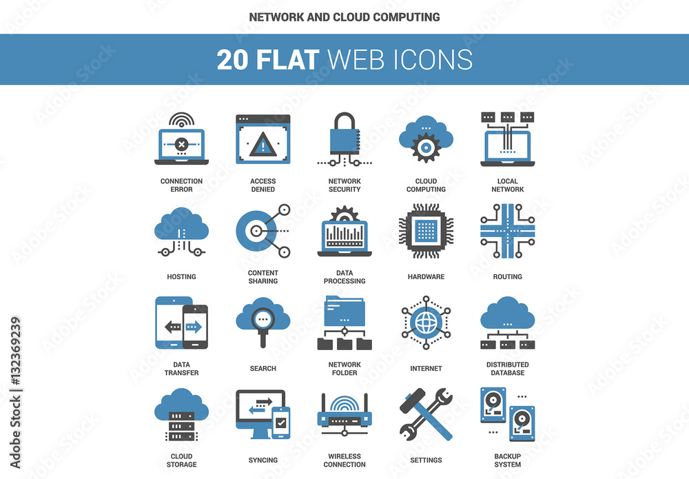 20 Flat Two-Color Data and Hardware Icons Stock Template | Adobe Stock