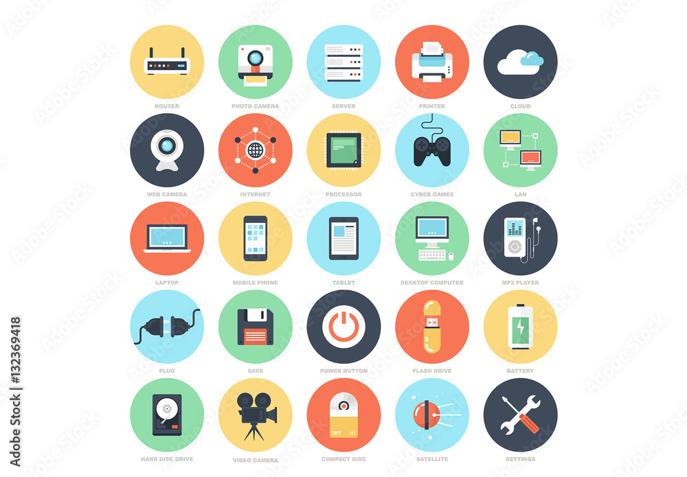 25 Flat Circular Media and Gaming Icons Stock Template | Adobe Stock
