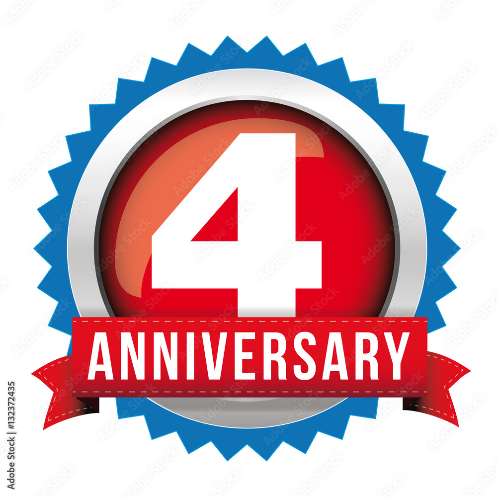 Four years anniversary badge with red ribbon Stock Vector | Adobe Stock