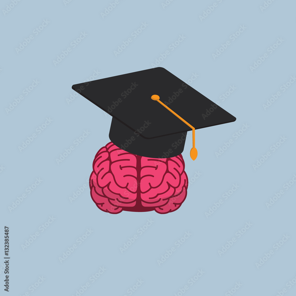 Graduation Cap with Brain Illustration Stock Vector | Adobe Stock