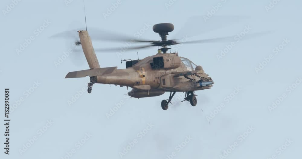 Attack helicopter firing 30mm canon during combat maneuvers Stock Video ...