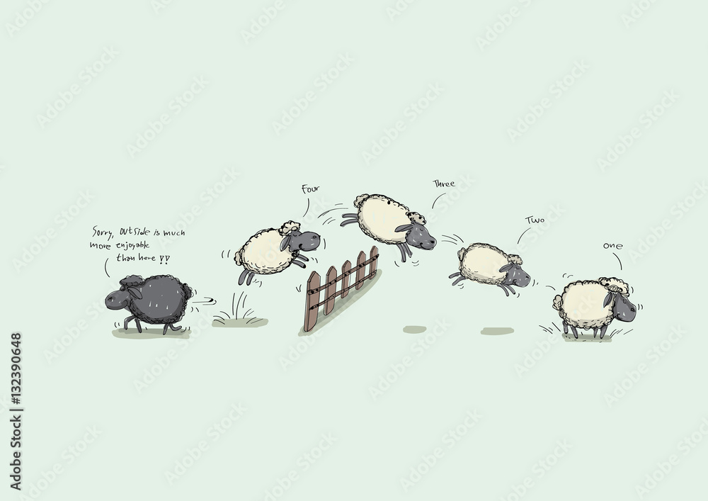 Cartoon Sheep Jumping Over Fence