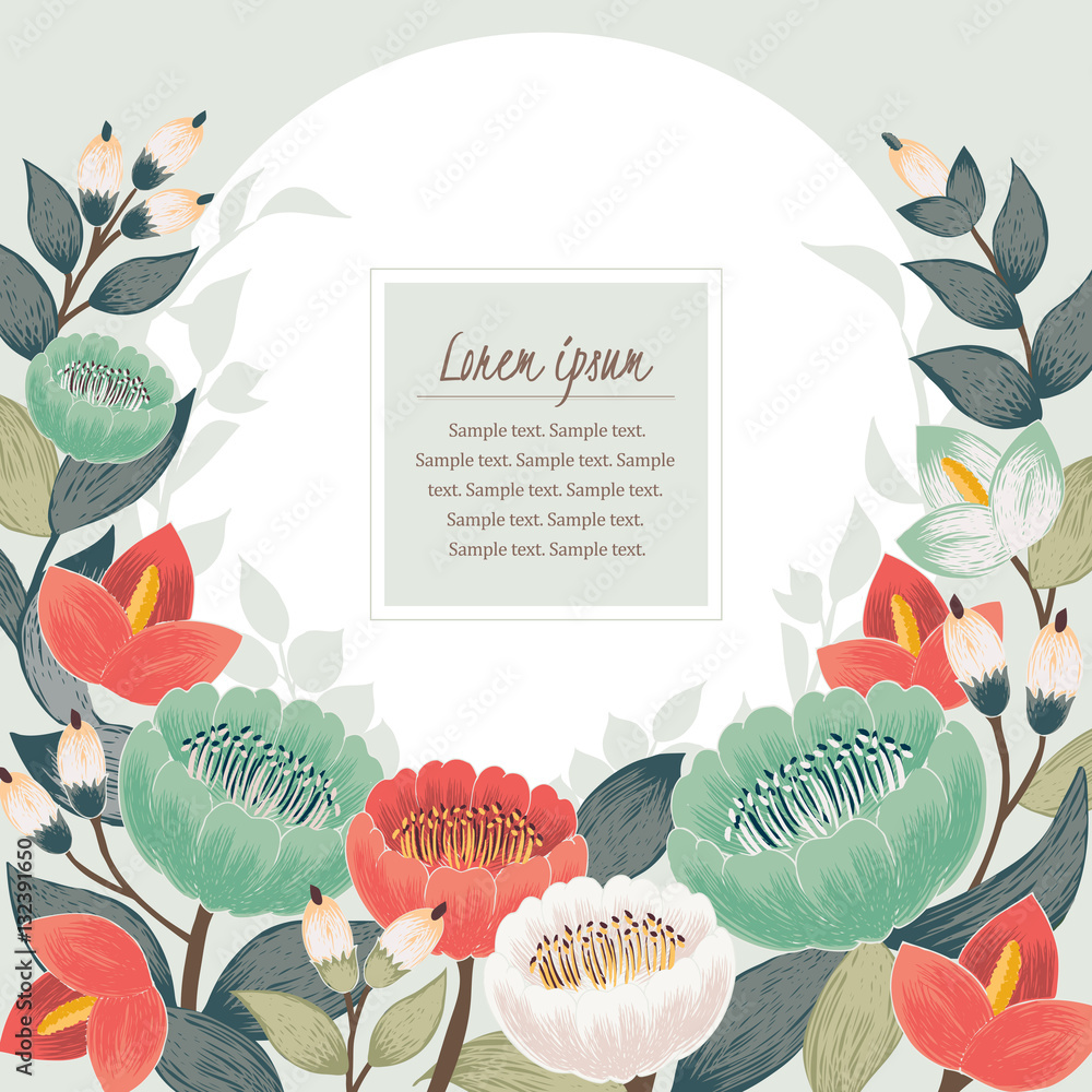 Vector illustration of a beautiful floral border with spring flowers ...