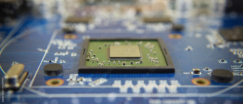 computer chip board Electronics motherboard high tech green blue Stock ...