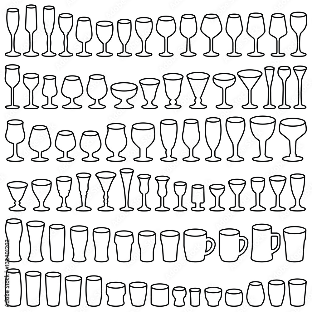 Drinking glass collection - vector outline illustration Stock Vector ...