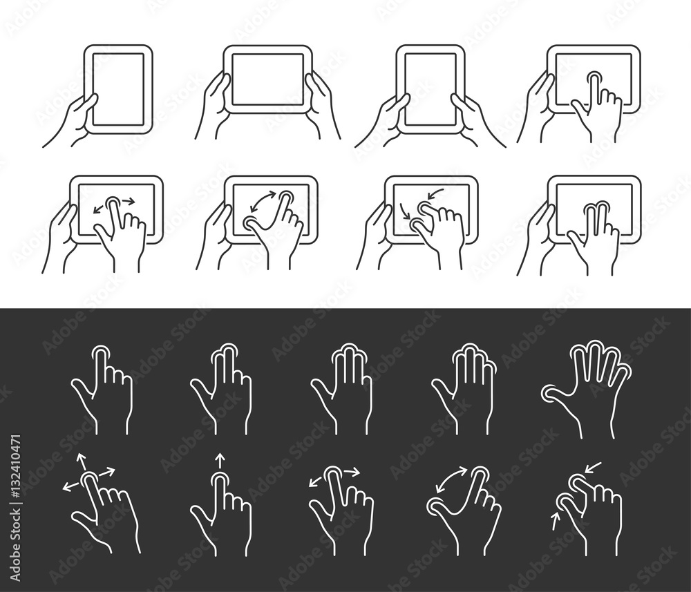 Tablet gesture icons Stock Vector | Adobe Stock