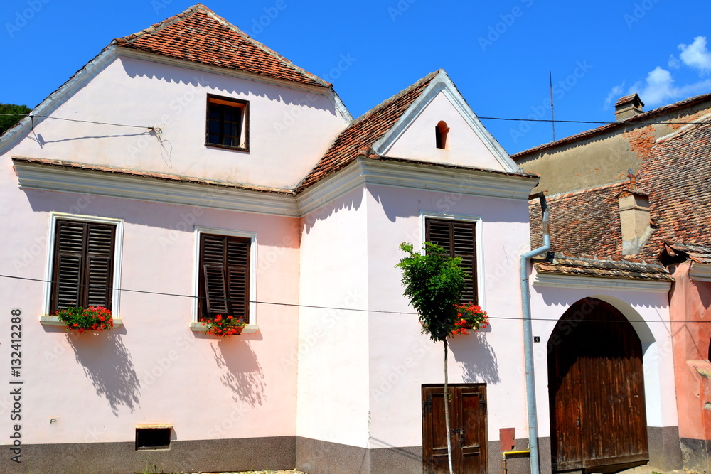 Typical houses in the village Biertan, one of the most important Saxon ...
