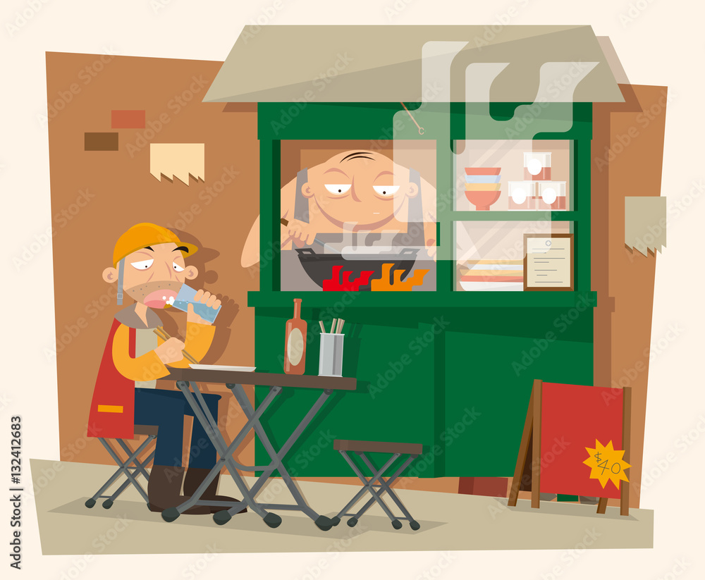 Vector illustration of roadside food stall in old Hong Kong Stock ...