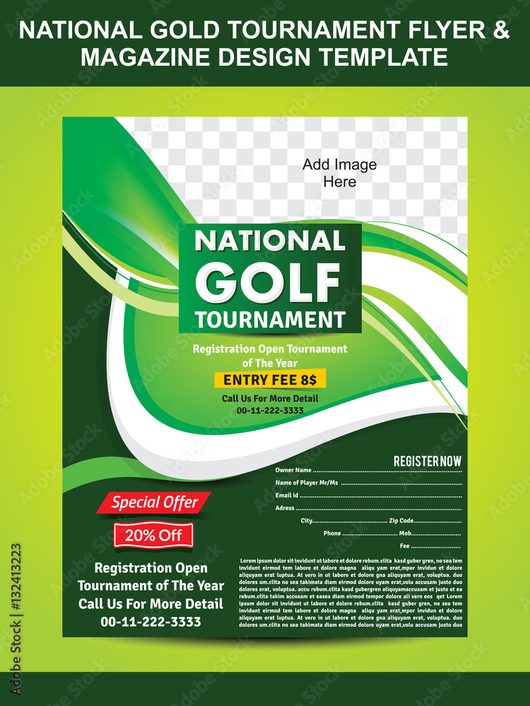 National Gold Tournament Flyer & Magazine Design Template Stock Vector ...