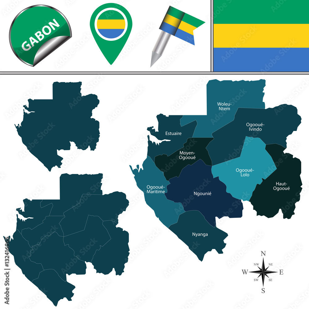 Map of Gabon with Named Provinces Stock Vector | Adobe Stock
