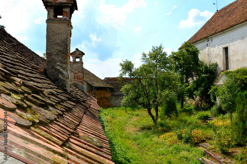 Fortified medieval saxon church in Ungra, a commune in Braşov County ...