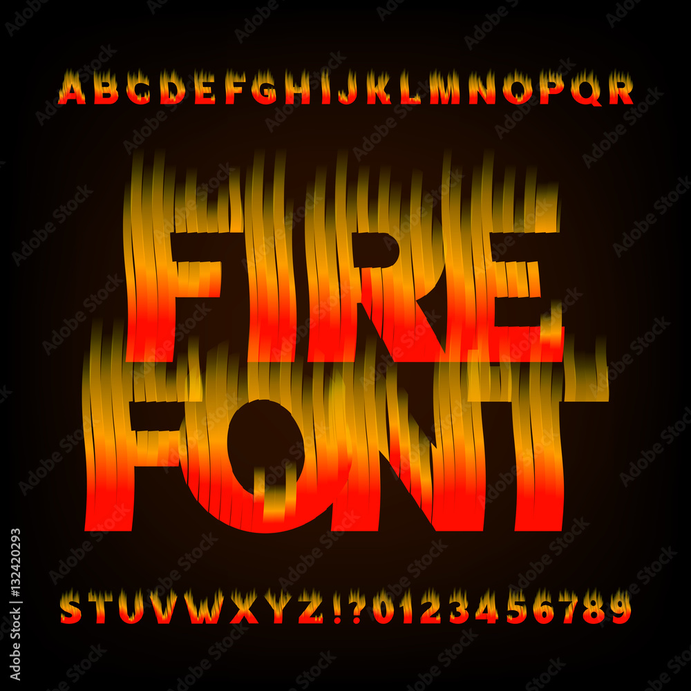 Abstract fire alphabet font. Flame effect letters and numbers on a dark ...