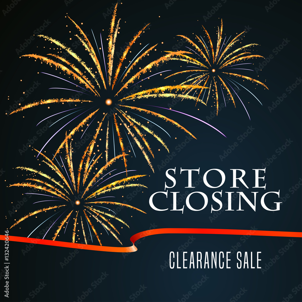 Store closing vector illustration, background with firework Stock ...