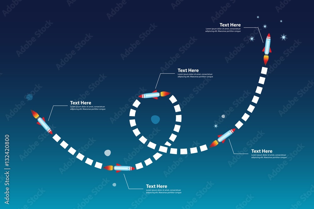 Startup - Route to Success. Rocket path Timeline. Vector infographics ...