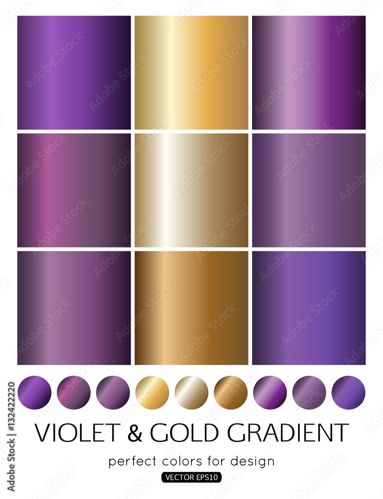 Set of violet and gold gradient. Vector illustration. Stock Vector ...
