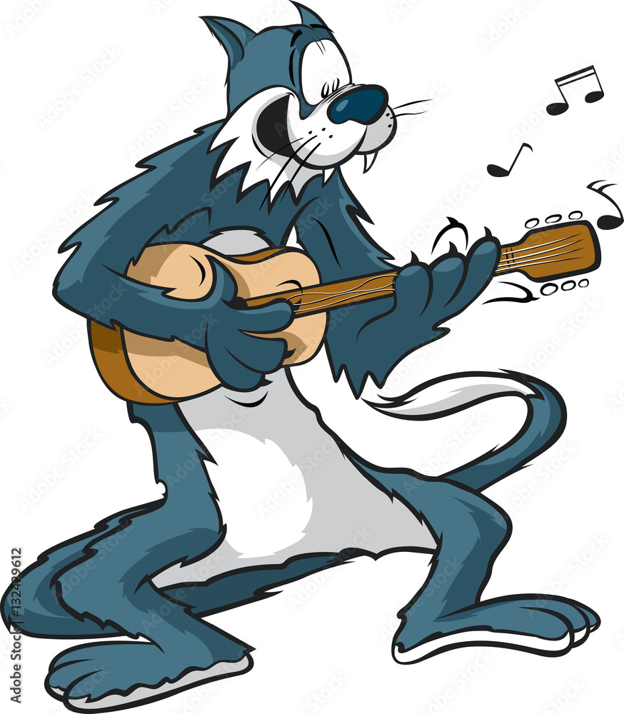 Cool Cat A cartoon Cat playing a guitar Stock Vector | Adobe Stock