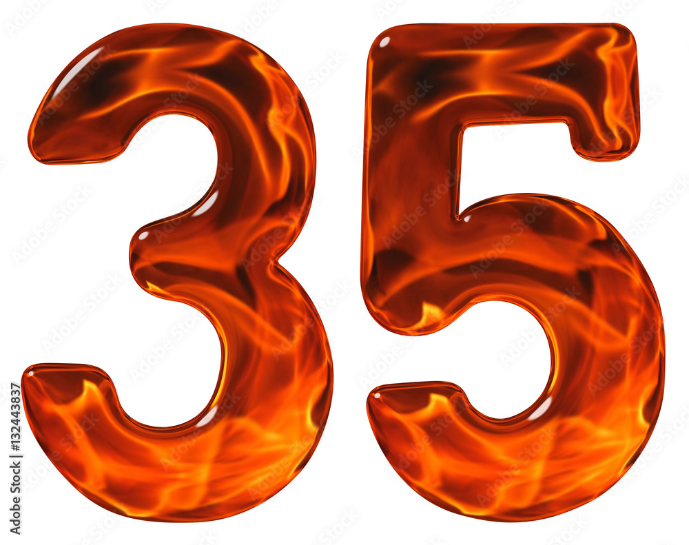 35, thirty five, numeral, imitation glass and a blazing fire, is Stock ...