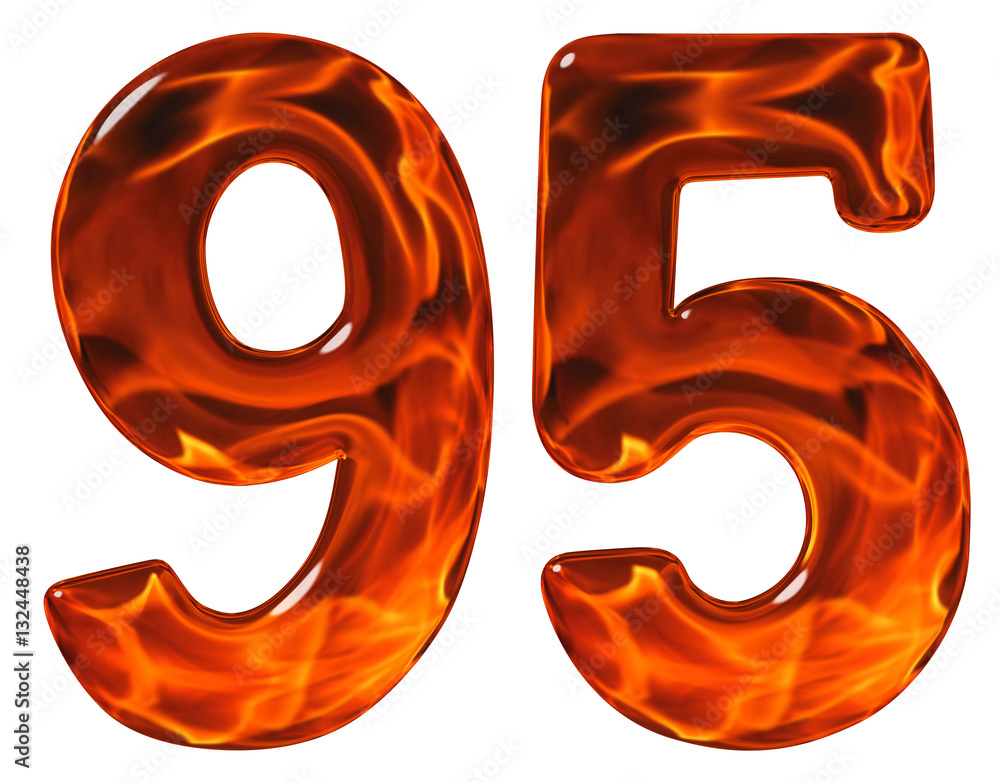 95, ninety five, numeral, imitation glass and a blazing fire, is Stock ...