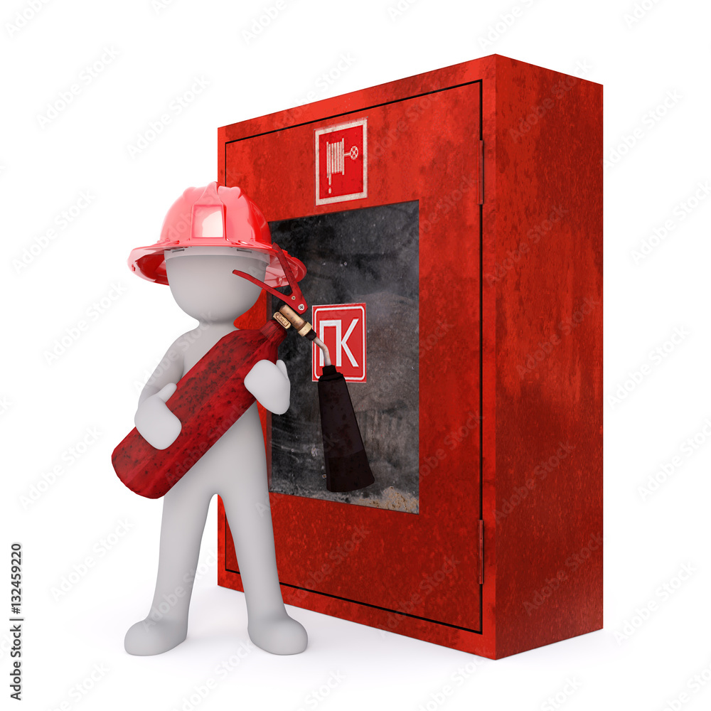 Cartoon Fire Fighter Holding Fire Extinguisher Stock Photo | Adobe Stock