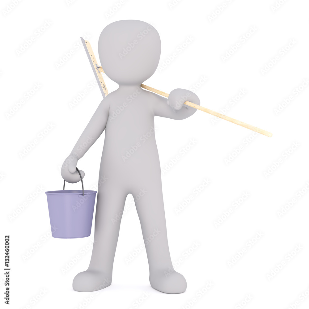 Cartoon Window Washer Holding Bucket and Squeegee Stock Photo | Adobe Stock