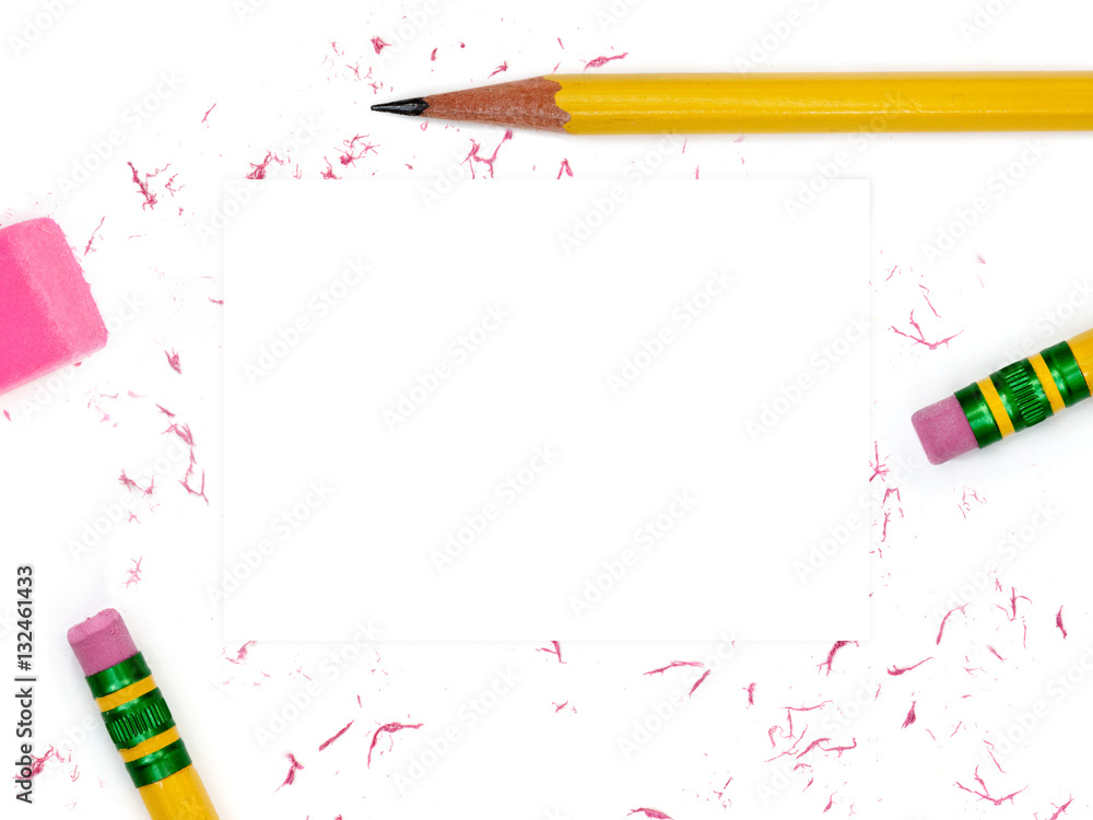 Border made of No 2 pencils and eraser bits Stock Photo | Adobe Stock