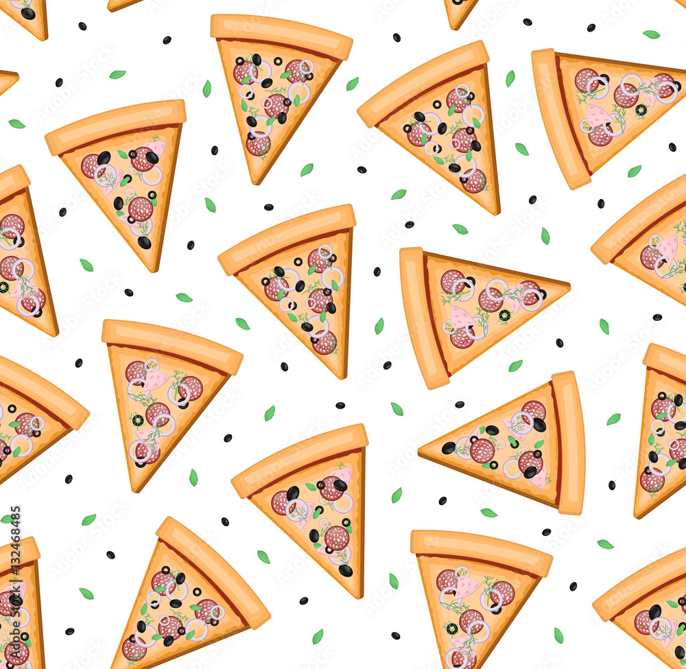 Vector cartoon seamless pattern with pizza for wrapping paper, covering ...