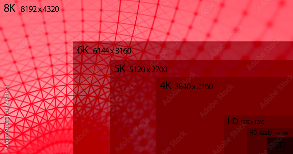 8K resolution display with comparison of resolutions. 3D render Stock ...