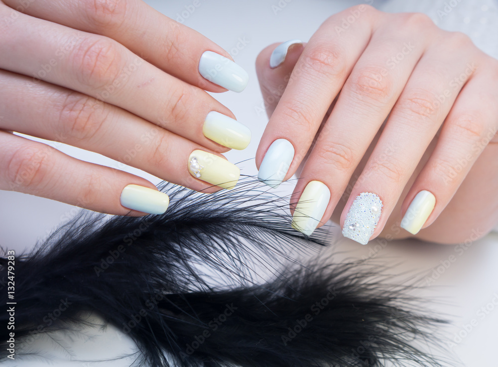 Amazing manicure and natural nails with gel polish. Attractive modern ...