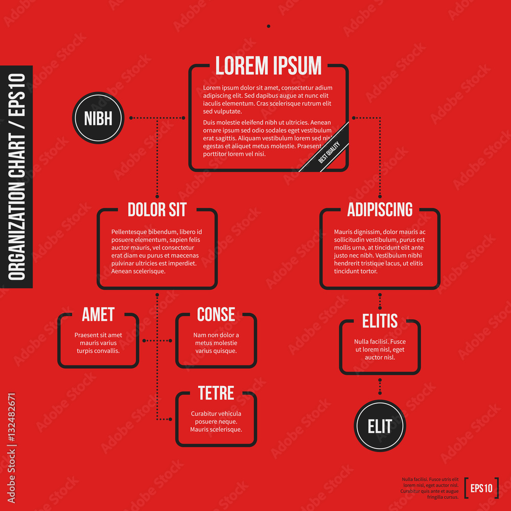 Organization chart template with geometric elements on bright red ...