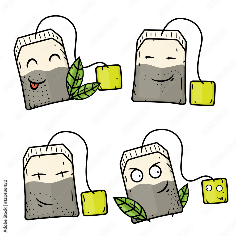 Cartoon tea bags. Vector cartoon comic characters. Stock Vector | Adobe ...