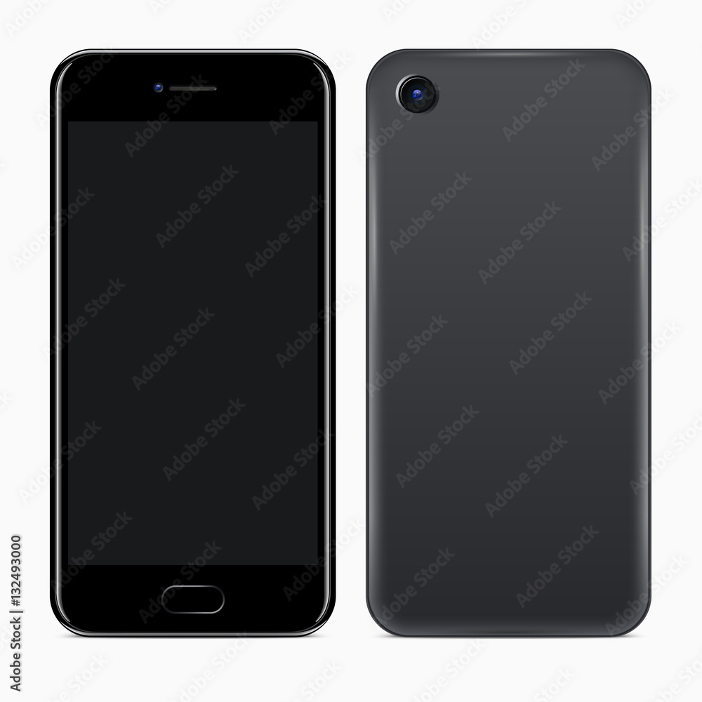 Mobile Phone. Vector realistic illustration of front and back sides of ...