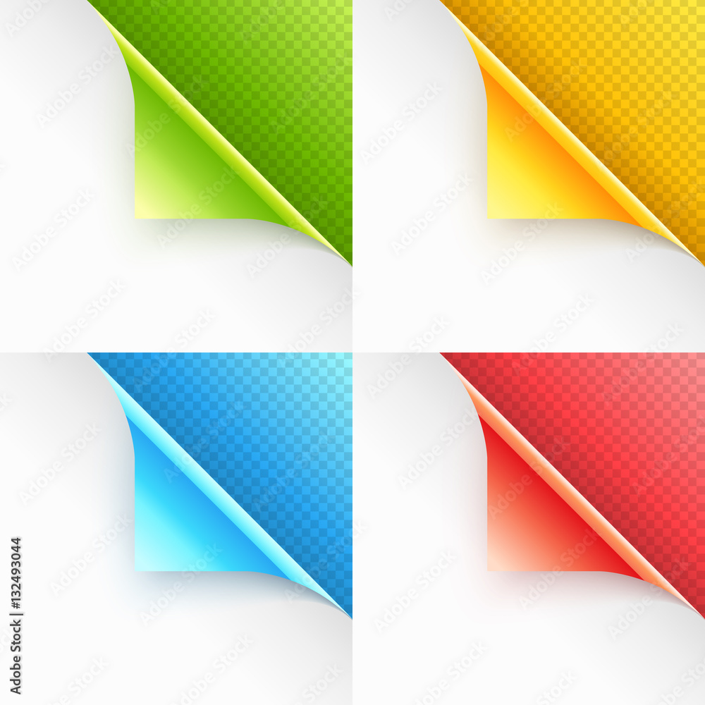 Colorful Curled Page Corners with Shadow on Transparent Background ...