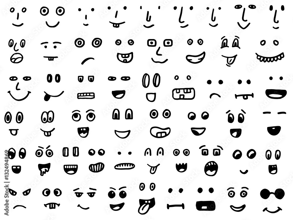 set of hand drawn funny faces Stock Vector | Adobe Stock