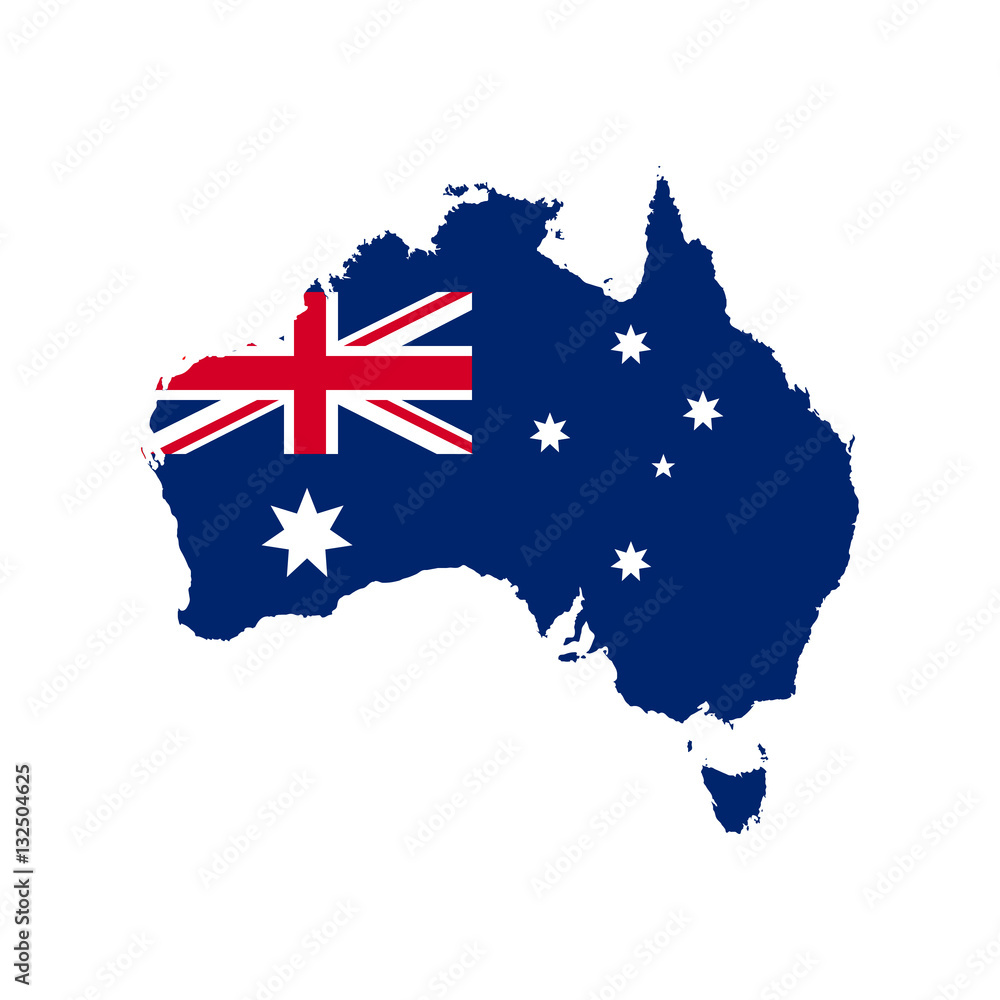 Map of Australia with national flag isolated on white background ...