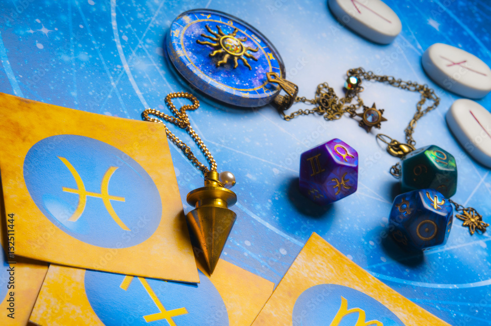 oracle esoteric concept with pendulum, zodiac signs, and astrology ...